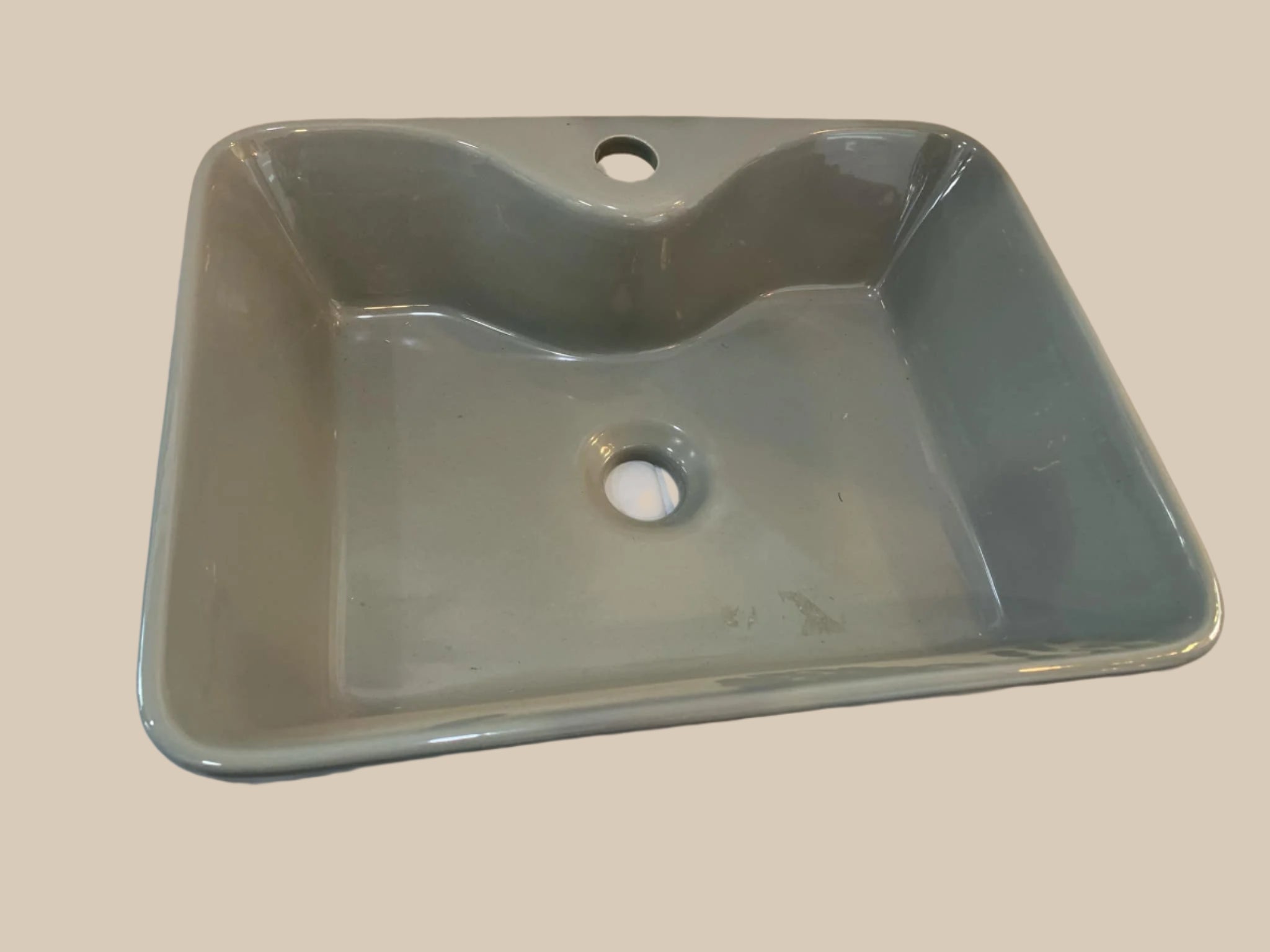 Square Ceramic Tabletop Wash Basin in Elegant Matte Gray Finish with C ...
