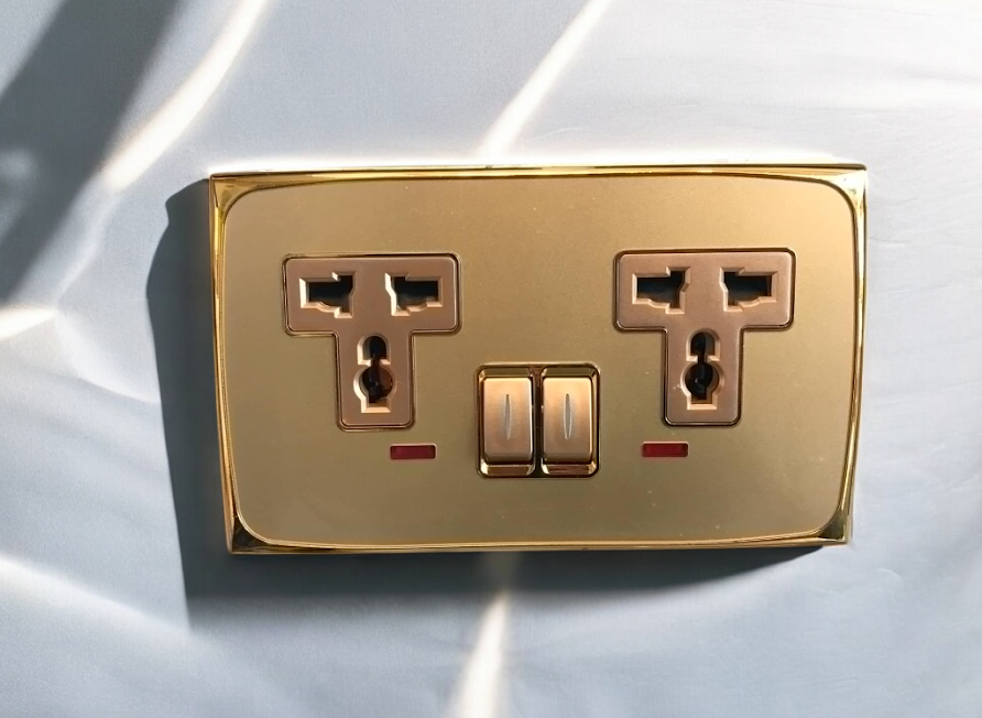 Elegant Gold-Plated Dual Power Socket with Universal Outlets and Switc ...