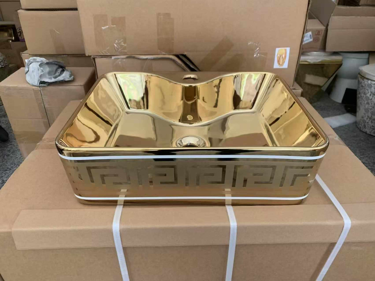 Square Pure Porcelain Gold-Plated Above-Counter Sink Versace Design ...
