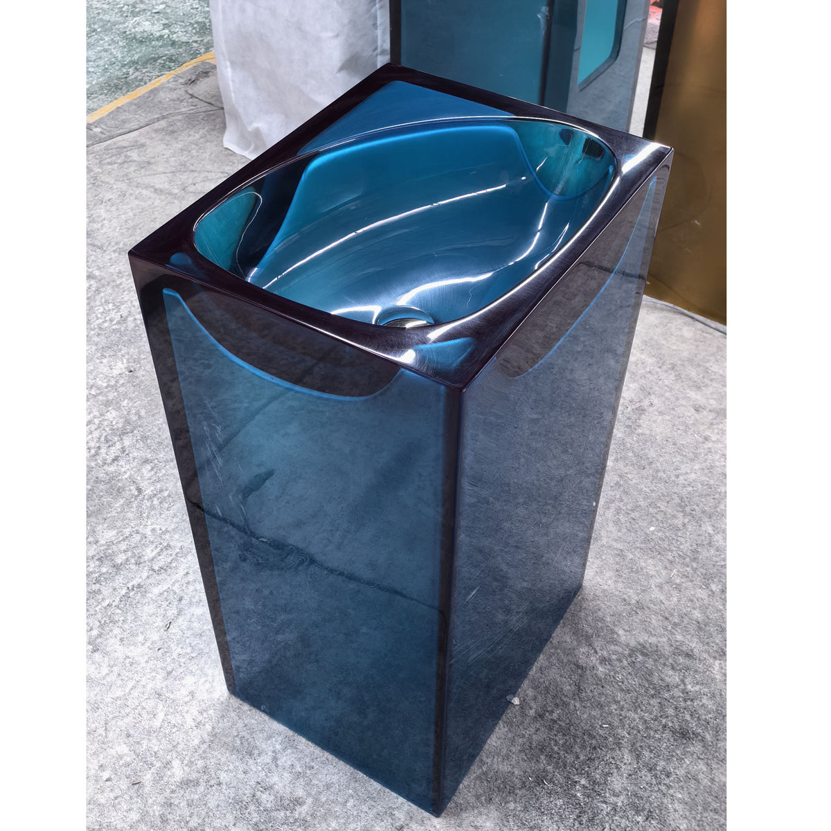 Modern Blue Transparent Pedestal Sink – Resin Stone Freestanding Basin ...