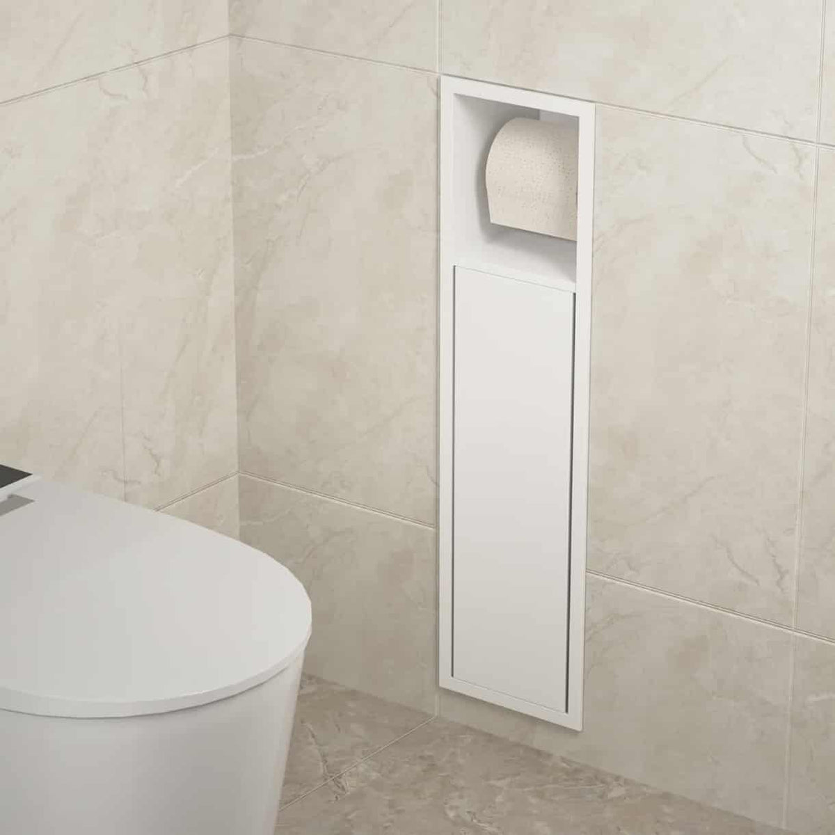 Custom Free Standing Concealed Toilet Paper Holder – Matte White & Sil ...