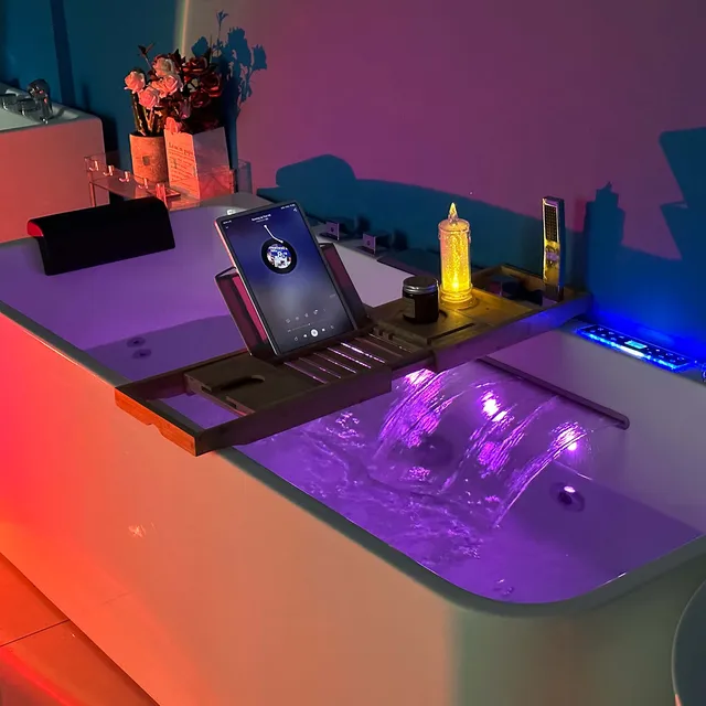 Freestanding Bathtub Jacuzzi Single with Led Lights and Bubble -Massag ...