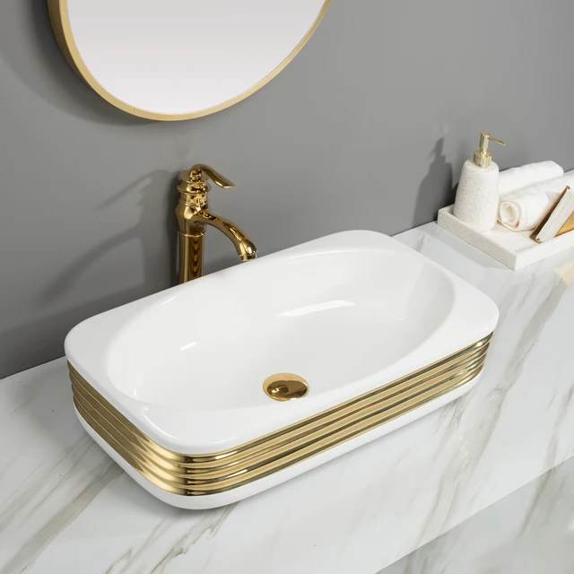 Emboss White Gold Basin Sink Bathroom Table Top – La Moderno
