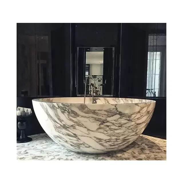 European Style Large Freestanding Carrara Marble Natural Stone Bathtub ...