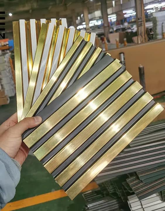 PVC Striped 3D Wall Panel Luxury Style Gold White and Black Gold Indoo ...