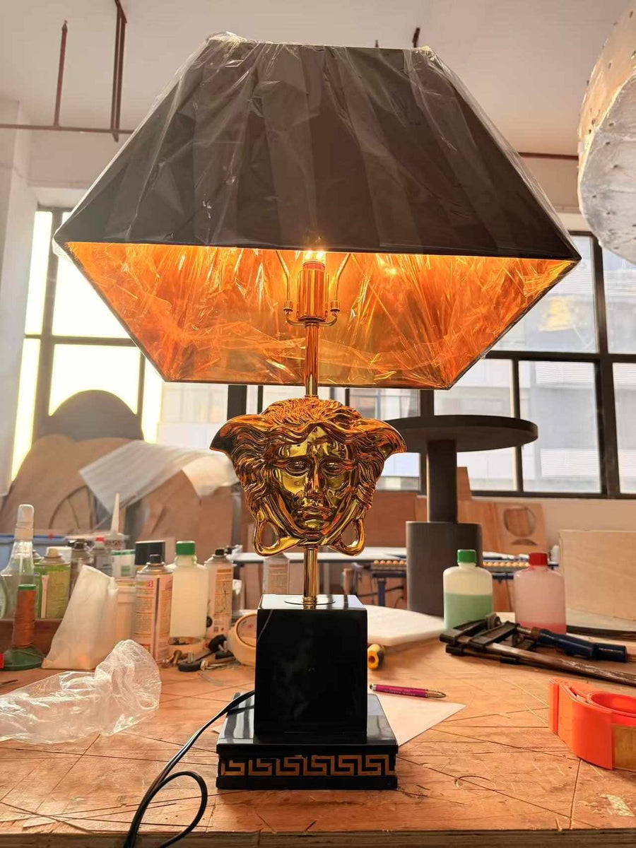 Black Gold and White Gold Medusa Versace Bed Side Table Lamp – La Moderno