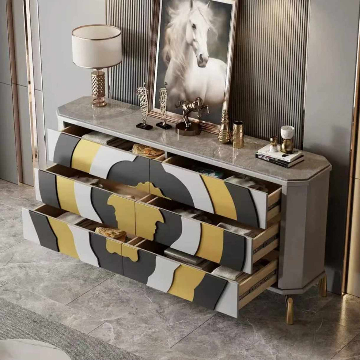 Stainless Steel Medusa Versace Rectangular Console Table with Drawer ...