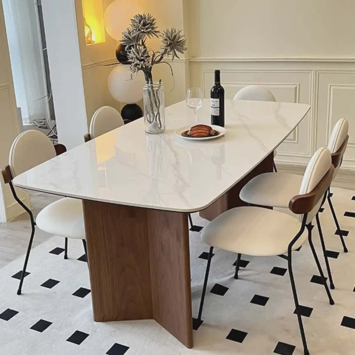Modern Marble Top Dining Table with Upholstered Chairs – 6-Seater Luxu ...