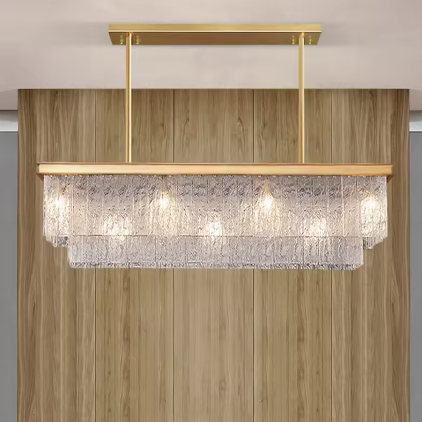 Luxury Modern Rectangular Crystal Chandelier – Gold Frame Linear Penda ...