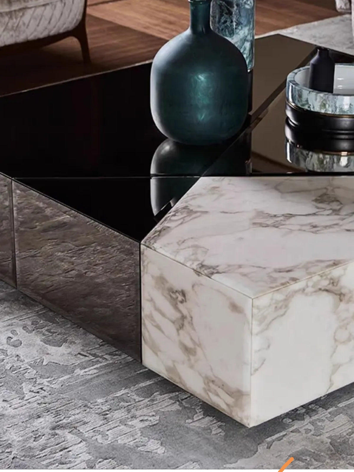 Italian Modern Style Coffee Table Tempered Glass and Marble – La Moderno