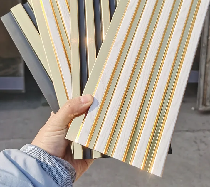PVC Striped 3D Wall Panel Luxury Style Gold White and Black Gold Indoo ...