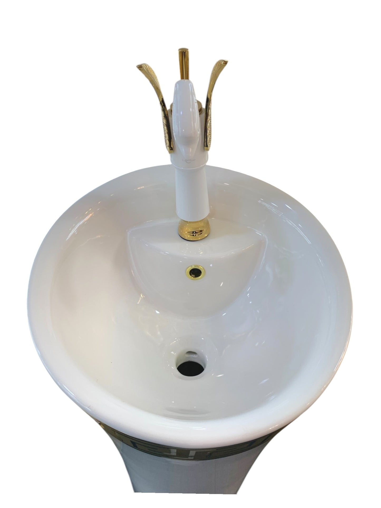 Elegant White and Gold Versace Stand Alone Pedestal Basin – La Moderno