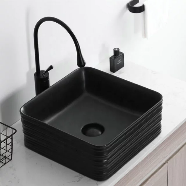 Modern Ribbed Black Porcelain Square Basin: Modern Bathroom Style – La ...