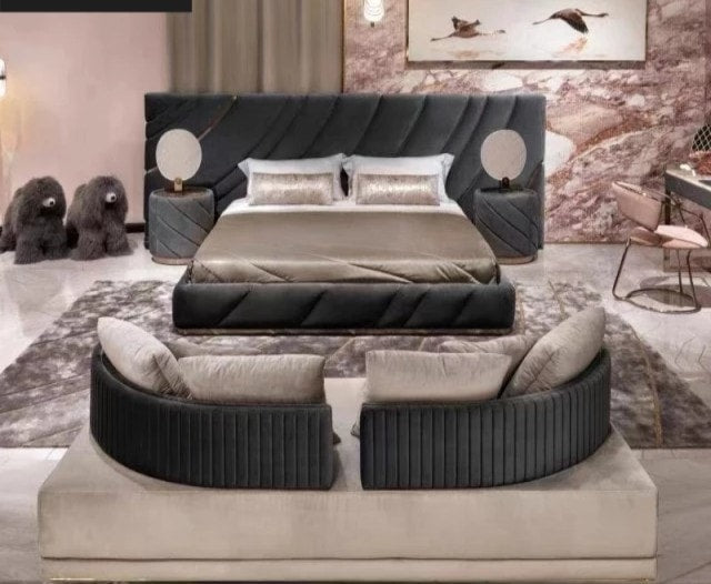 New Style Modern Luxury bed sets Home King Size Big Headboard Leather ...