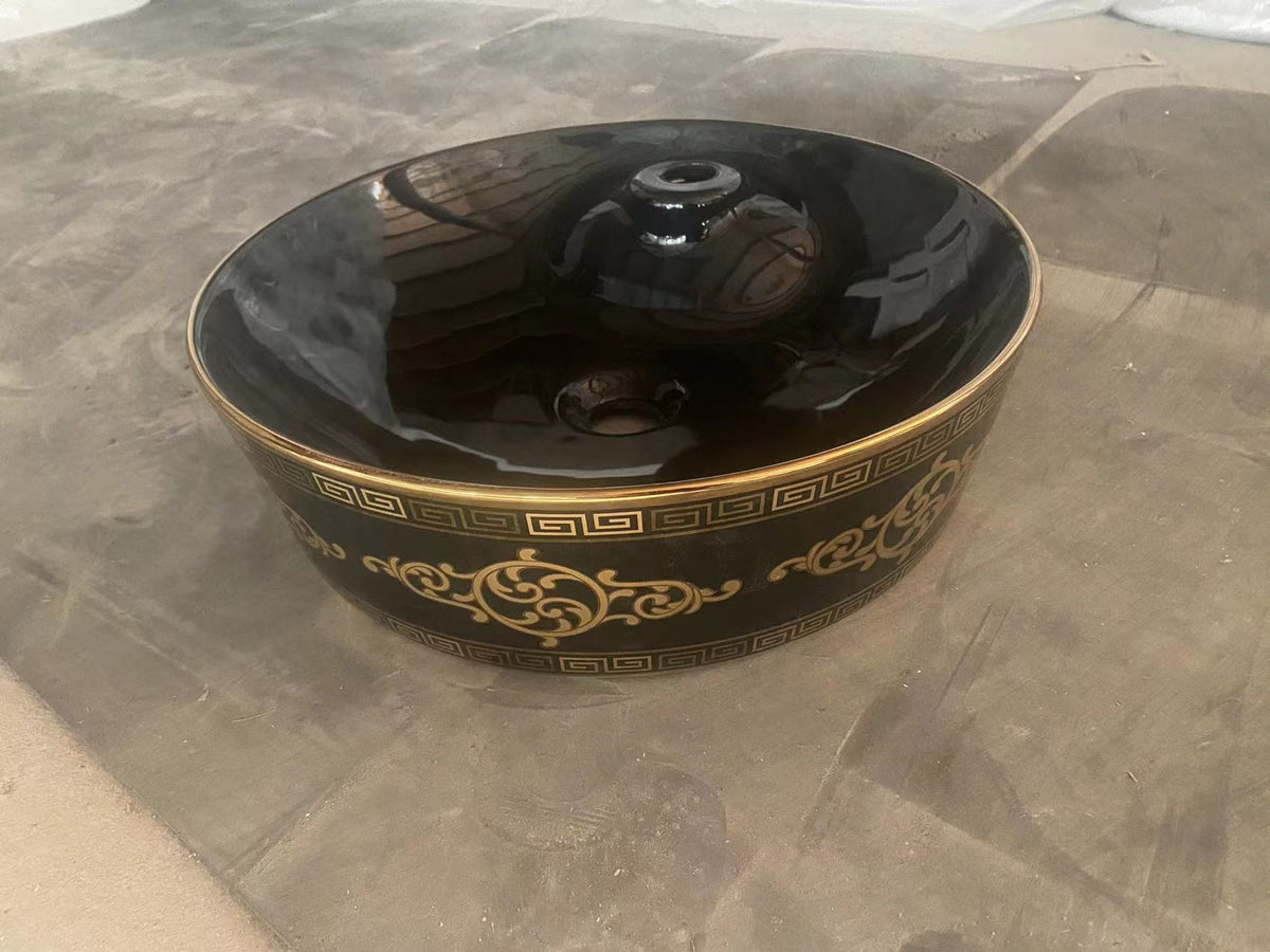 Luxury Black and Gold Round Versace Basin – La Moderno
