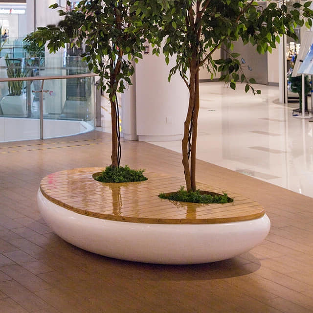 Fiberglass Seating Bench & flowerpot treepot FRP wooden lounge chair a ...