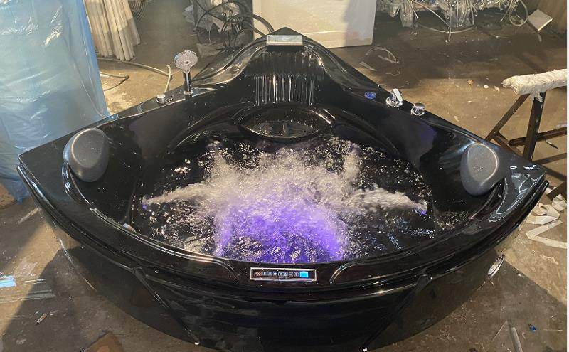 Black Side Jacuzzi for 2 person with Jet Massage,Air Bubble, Control P ...