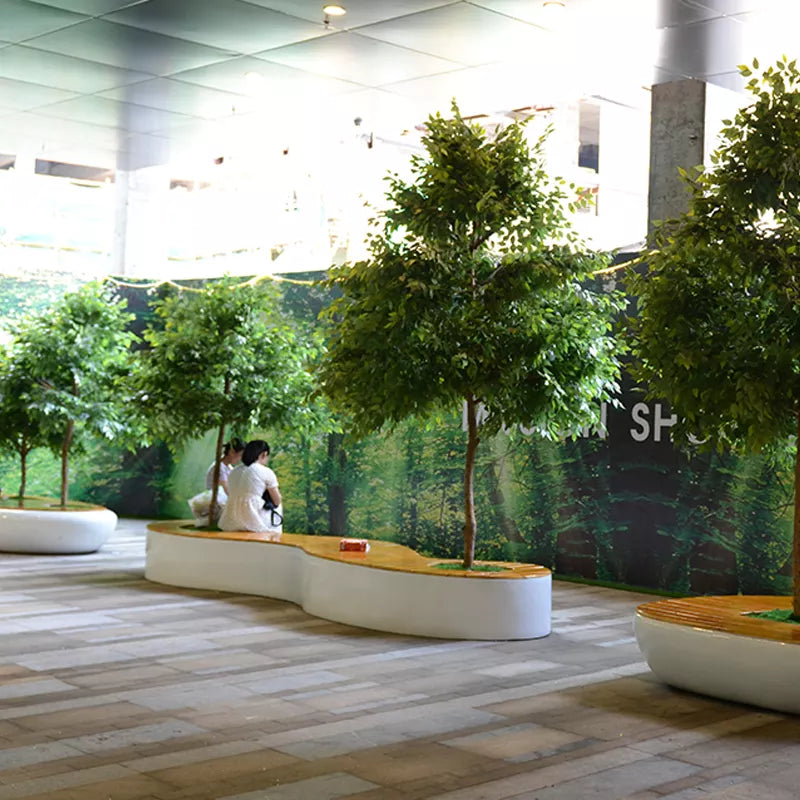 Fiberglass Seating Bench & flowerpot treepot FRP wooden lounge chair a ...