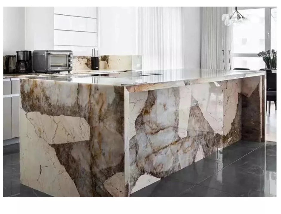 Kitchen Waterfall Island Brazil Patagonia Quartzite Stone Slabs Countr ...