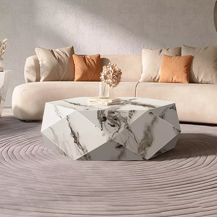 minimalist light luxury polygonal faux marble stone coffee table villa ...