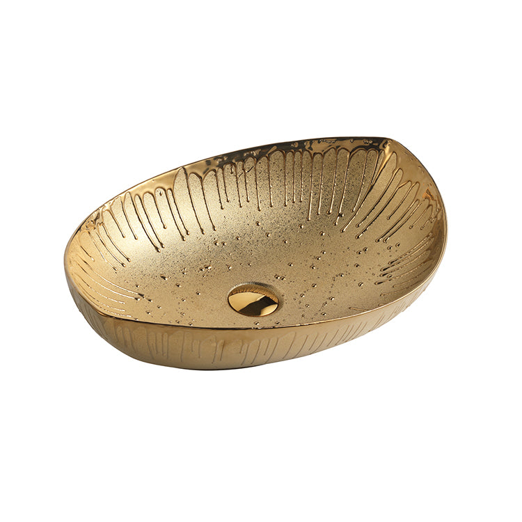 Luxury platig gold art basin oval porcelain countertop bathroom vessel ...