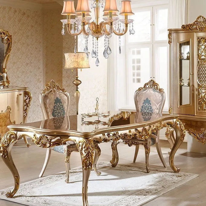 luxury dining set golden foil hand carved Italian style dining room fu ...