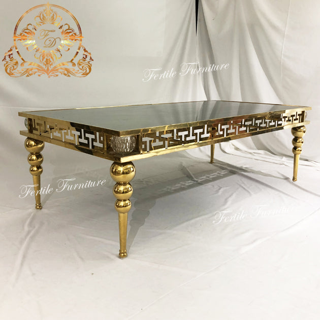Solar led luxury stainless metal base rectangle glass table – La Moderno