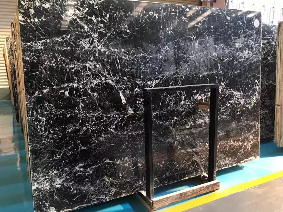 Polished Black marble white veins marble Slabs black marble flooring d ...