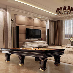 Luxury villa home 8ft 9ft billiard pool table solid wood slate black e ...
