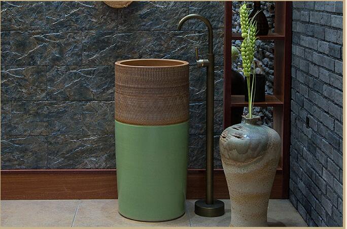 Porcelain Sink Bathroom Hand Wash Basin One Piece Stand Alone Basin ...