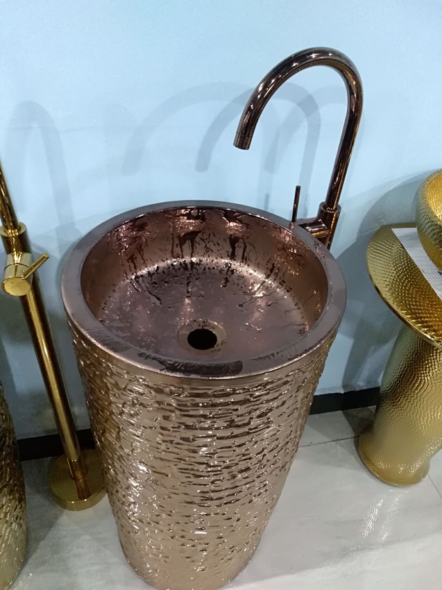 Rose Gold One Piece free standing Wash Basin Purple Gold Color Floor S ...