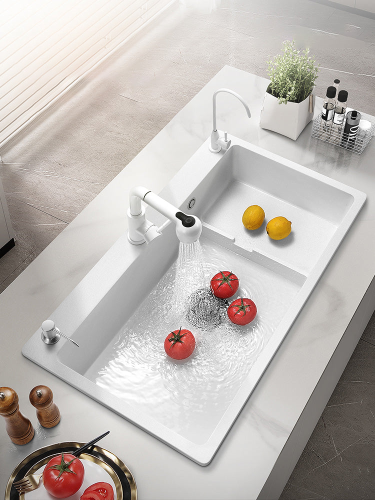 Quartz Stone Sink Washbasin Single Slot White Kitchen Step Sink White ...
