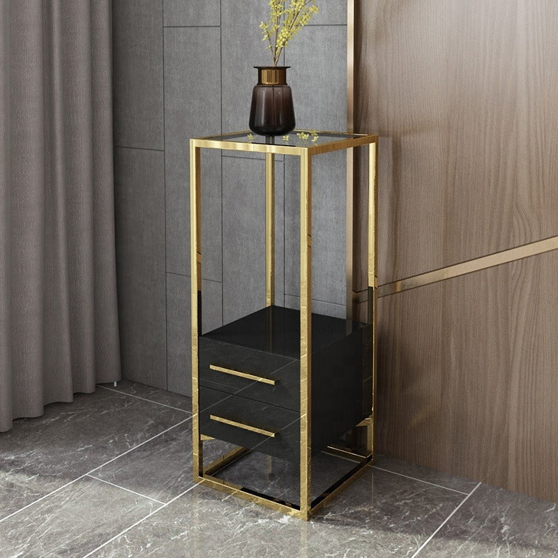 Light luxury indoor living room floor type flower stand with drawer bl ...