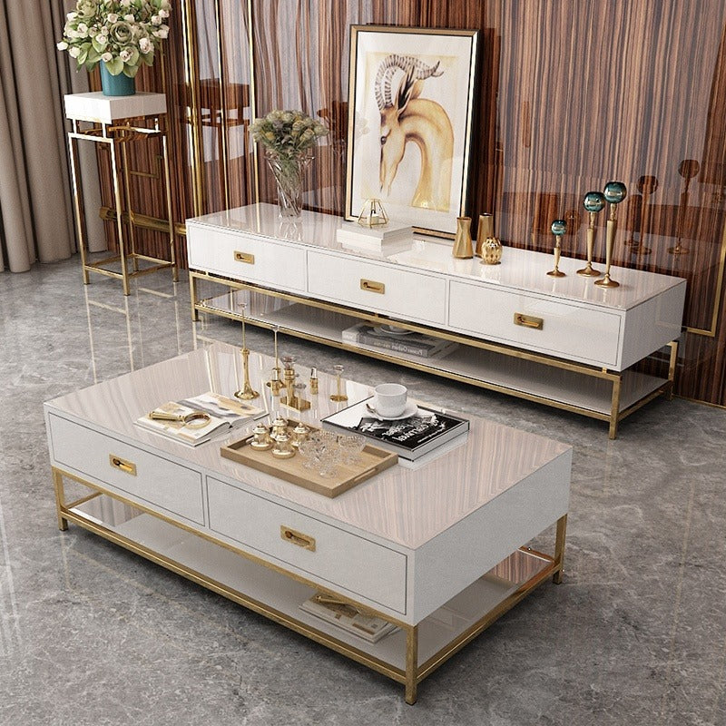 Modern light luxury stainless steel tea table tempered glass solid woo ...